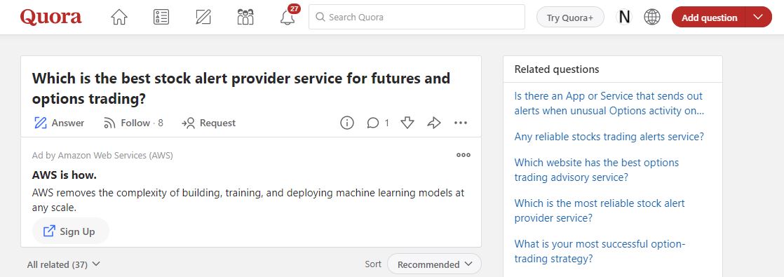 Quora: How do you find the best stock option alert service?
